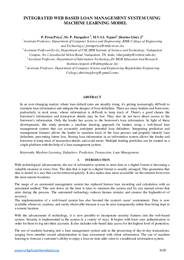 (PDF) Integrated Web Based Loan Management System Using Machine ...