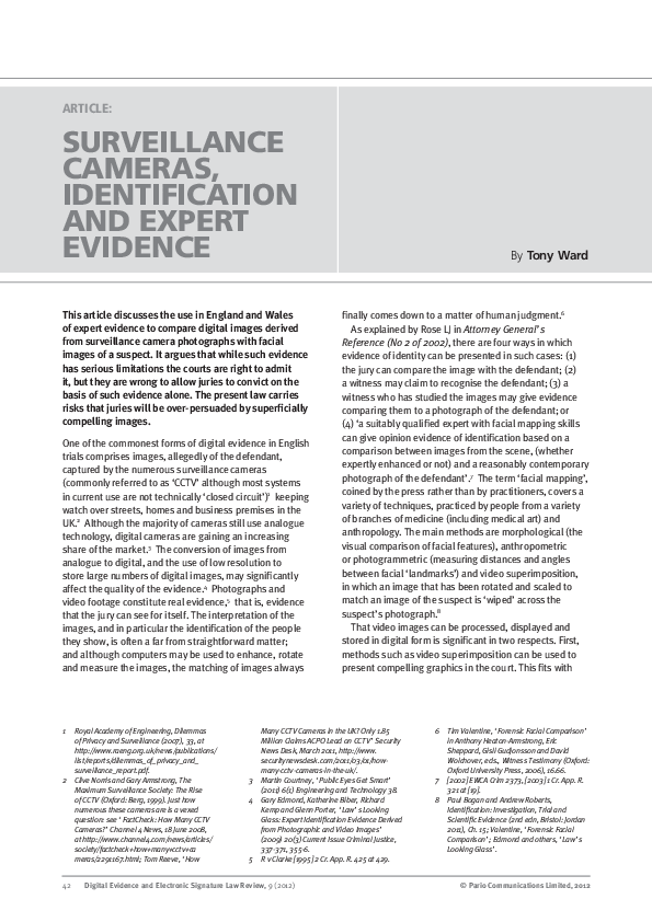 (PDF) Surveillance cameras, identification and expert evidence