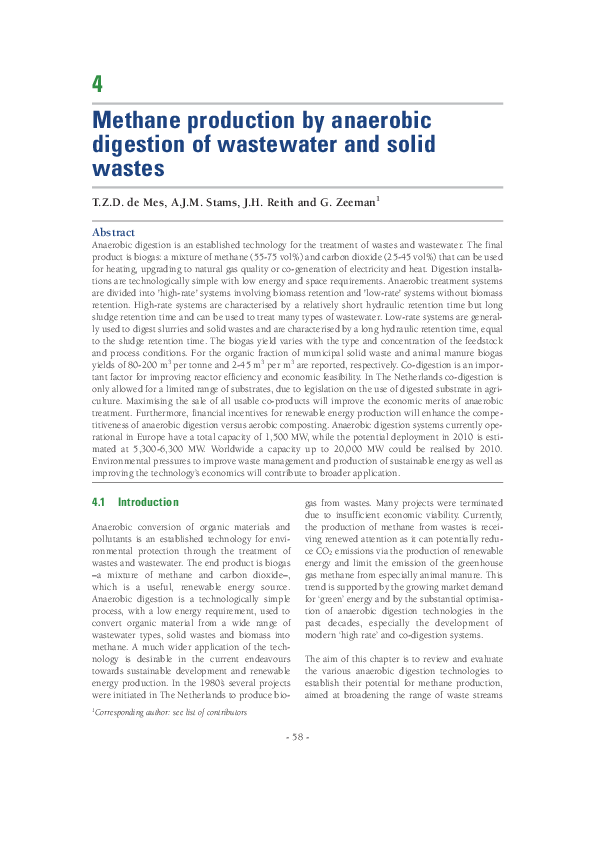 (PDF) Methane production by anaerobic digestion of wastewater and solid ...