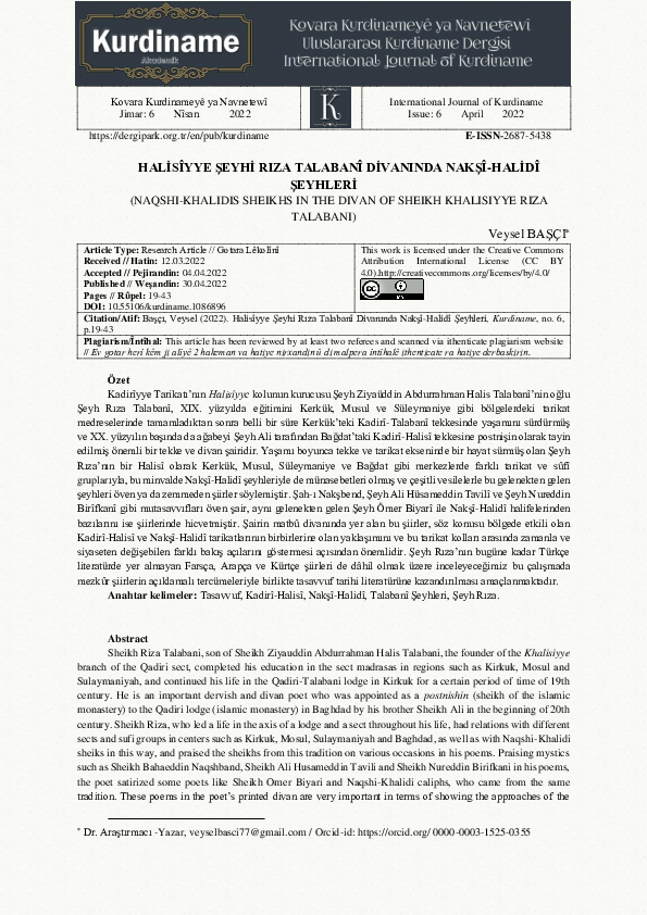 (PDF) HALİSÎYYE ŞEYHİ RIZA TALABANÎ DİVANINDA NAKŞÎ-HALİDÎ ŞEYHLERİ ...