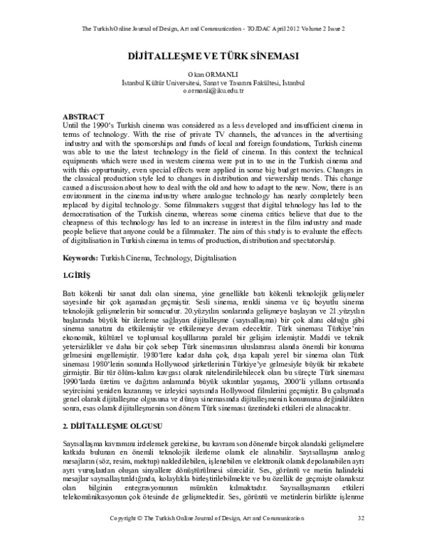 (PDF) Di̇ji̇talleşme Ve Türk Si̇nemasi