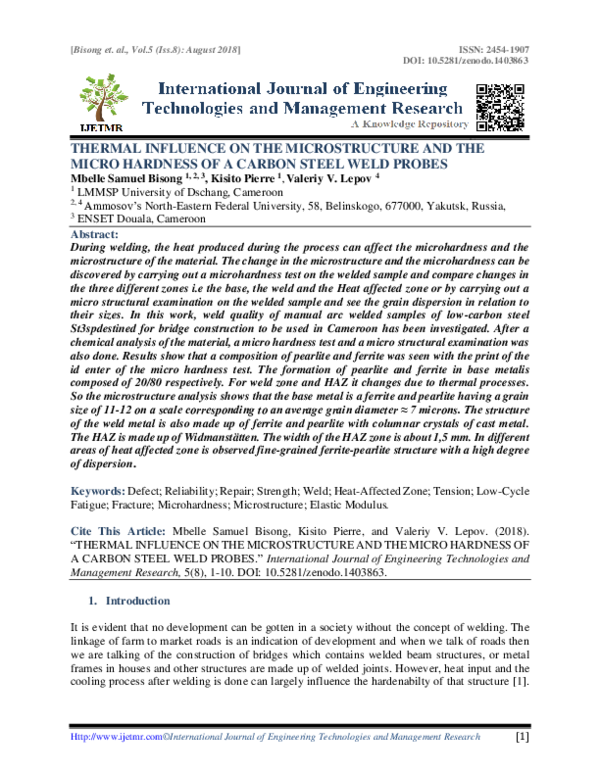 Pdf Thermal Influence On The Microstructure And The Micro Hardness Of A Carbon Steel Weld