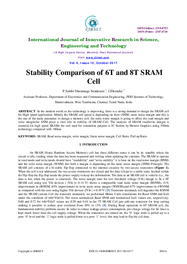 (PDF) Stability Comparison of 6T and 8T SRAM Cell | sakthi shunmuga ...