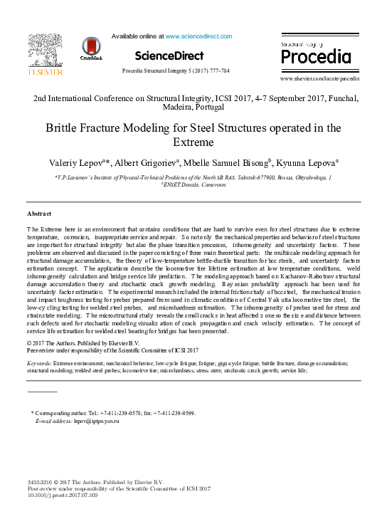 (PDF) Brittle Fracture Modeling for Steel Structures operated in the Extreme