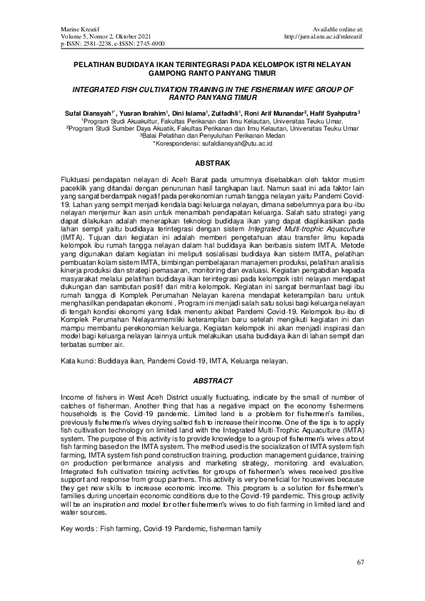(PDF) Pelatihan Budidaya Ikan Terintegrasi Pada Kelompok Istri Nelayan ...