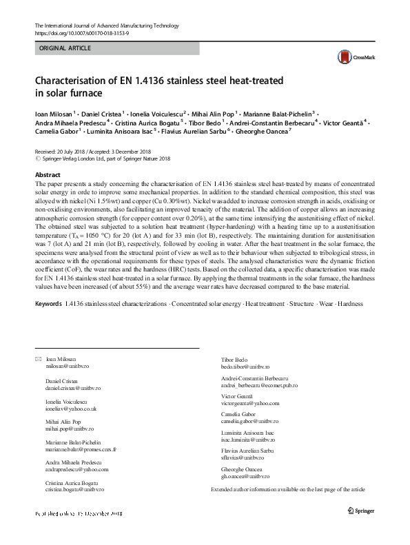 (PDF) Characterisation of EN 1.4136 stainless steel heat-treated in ...
