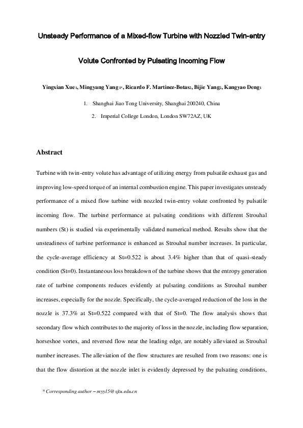 (PDF) Unsteady performance of a mixed-flow turbine with nozzled twin-entry volute confronted by ...