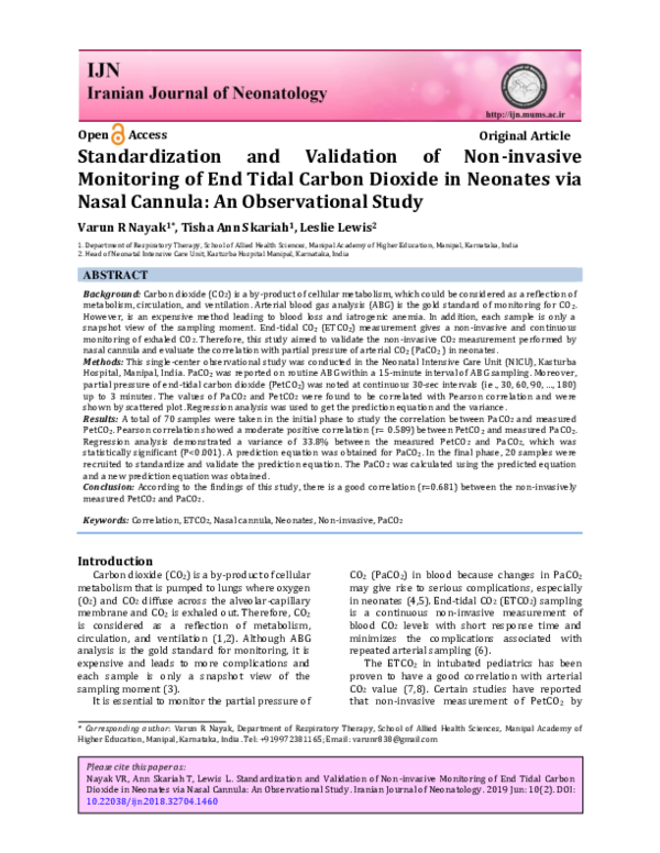 (PDF) Standardization and Validation of Non-invasive Monitoring of End ...
