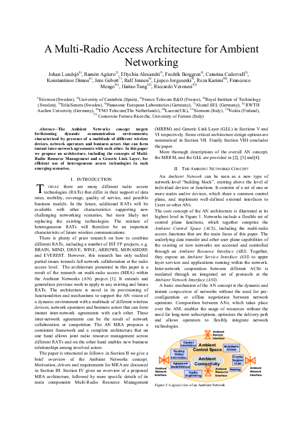 (PDF) A multi-radio access architecture for ambient networking