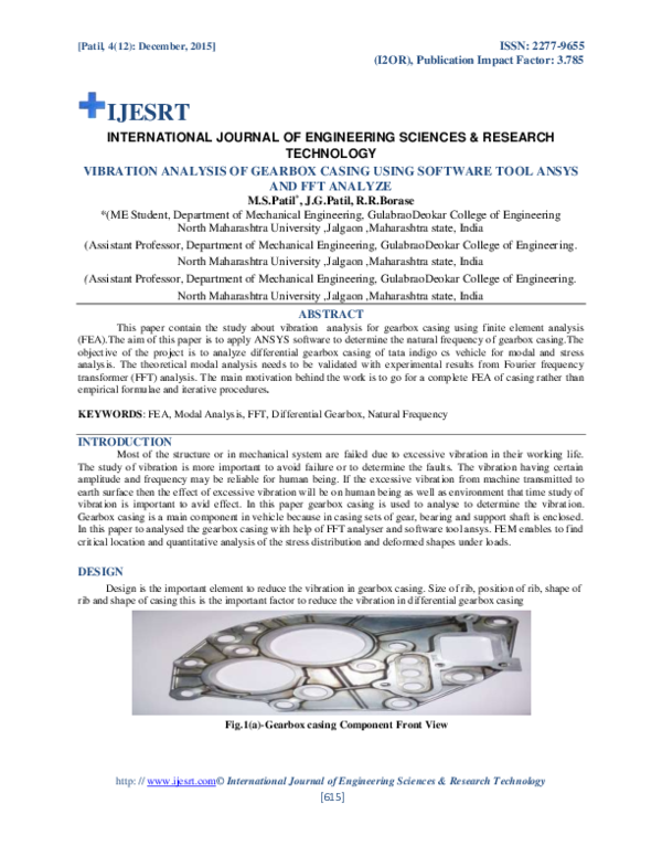 (PDF) Vibration Analysis of Gearbox Casing Using Software Tool Ansys and FFT Analyze