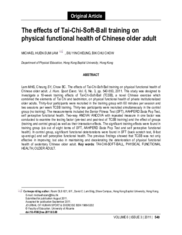 (PDF) The effects of Tai-Chi-Soft-Ball training on physical functional health of Chinese older ...