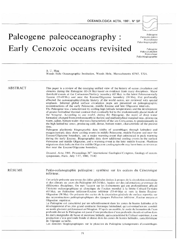 (PDF) Paleogene paleoceanography: Early Cenozoic oceans revisited