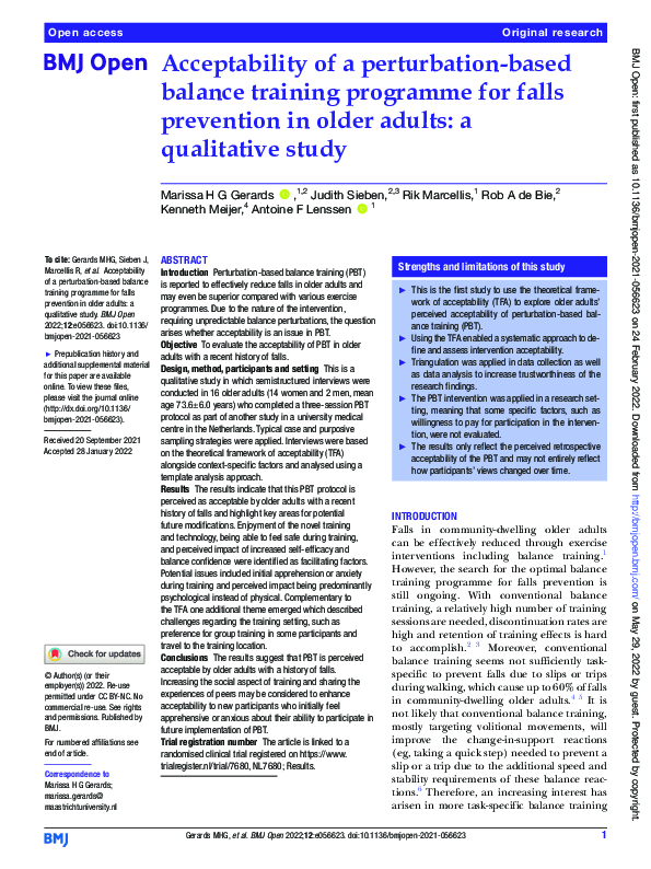 (PDF) Acceptability of a perturbation-based balance training programme ...