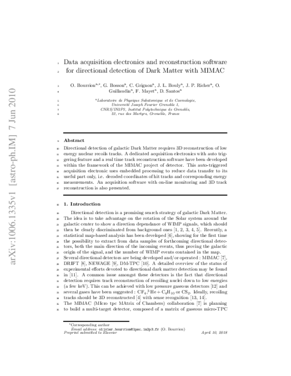 (PDF) Data acquisition electronics and reconstruction software for directional detection of dark ...