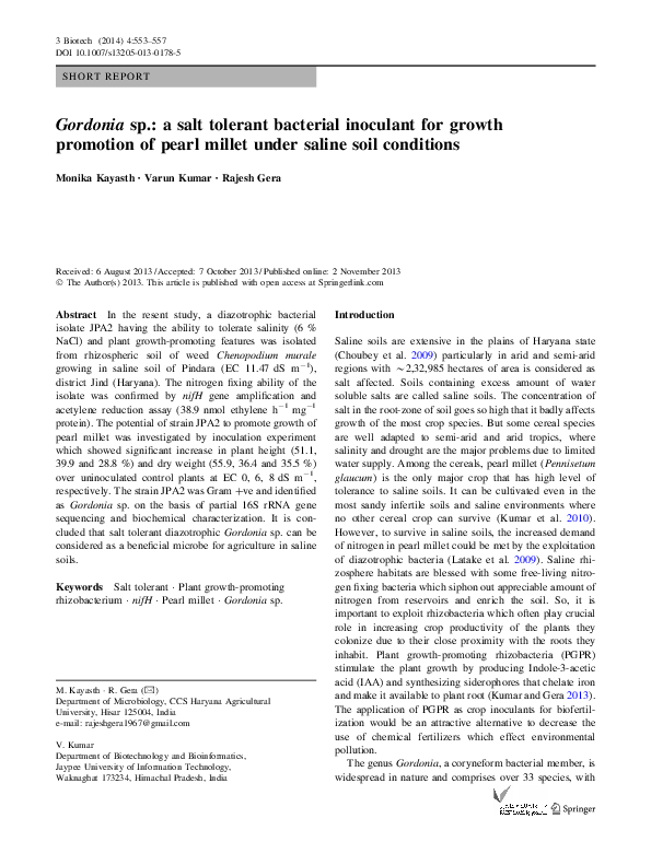 (PDF) SHORT REPORT Gordonia sp.: a salt tolerant bacterial inoculant ...