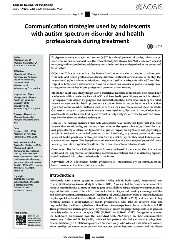 (PDF) Communication strategies used by adolescents with autism spectrum ...