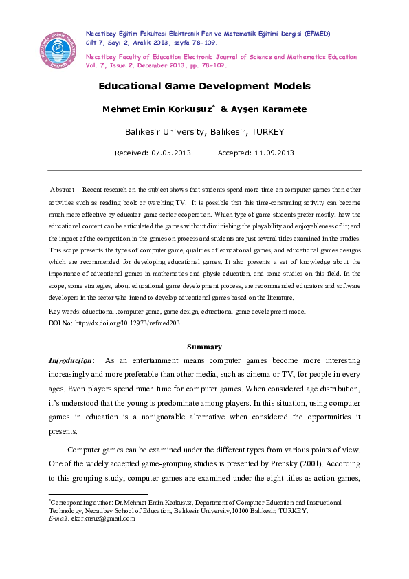 (PDF) Educational Game Development Models