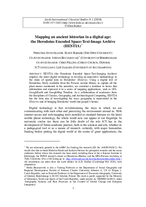 (PDF) Mapping An Ancient Historian In a Digital Age: the Herodotus ...