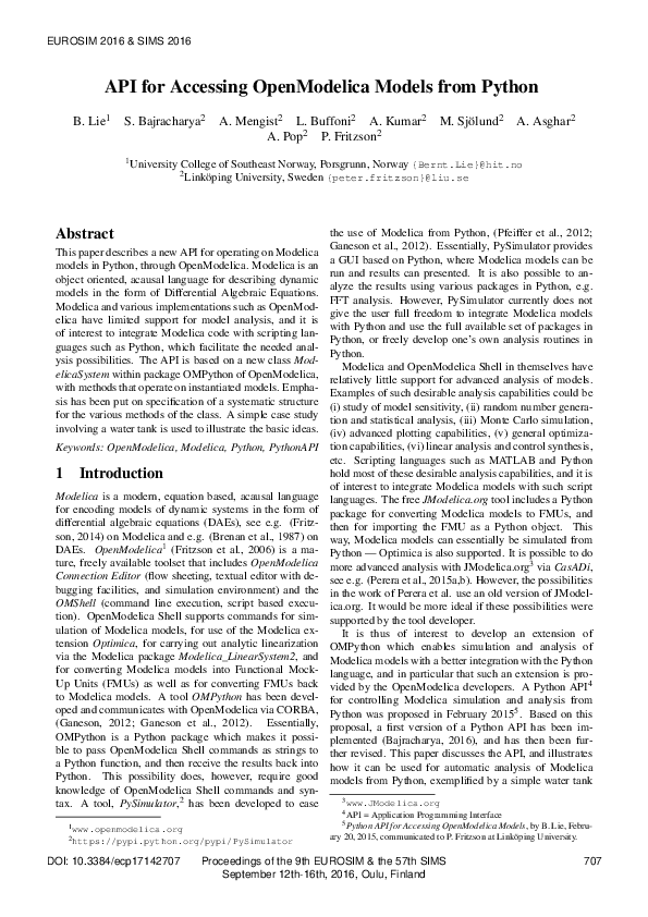 (PDF) API for Accessing OpenModelica Models from Python