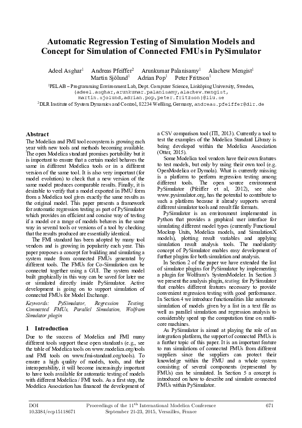 Pdf Automatic Regression Testing Of Simulation Models And Concept For Simulation Of Connected