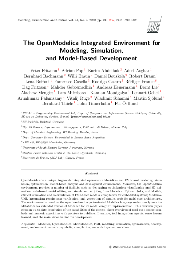 (PDF) The OpenModelica Integrated Environment for Modeling, Simulation, and Model-Based Development