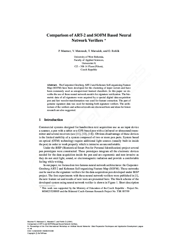 (PDF) Comparison of ART-2 and SOFM Based Neural Network Verifiers