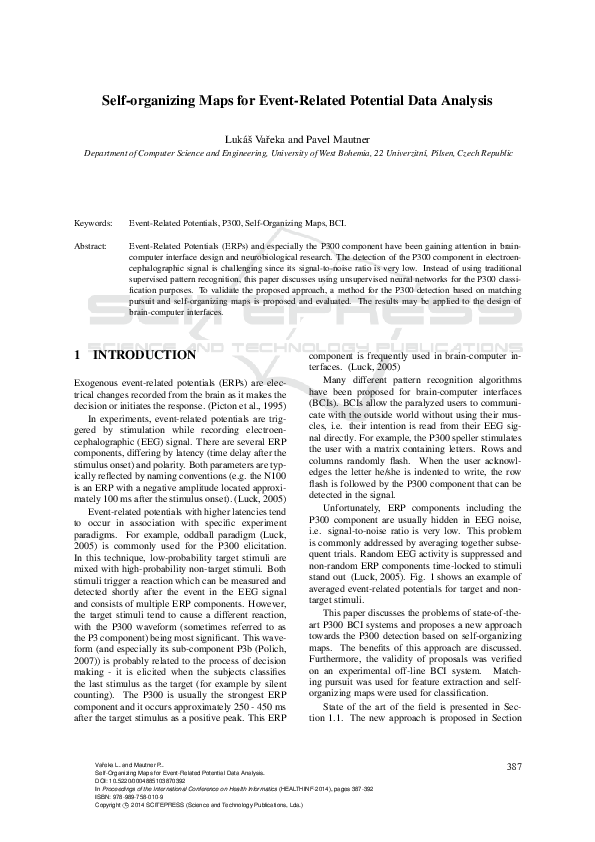 Pdf Self Organizing Maps For Event Related Potential Data Analysis