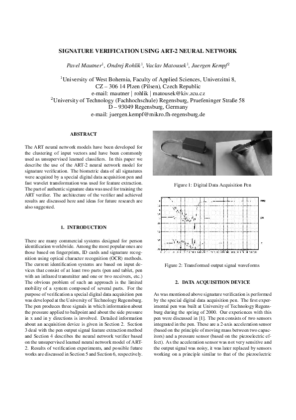 (PDF) ART-2 Neural Network for Signature Verification
