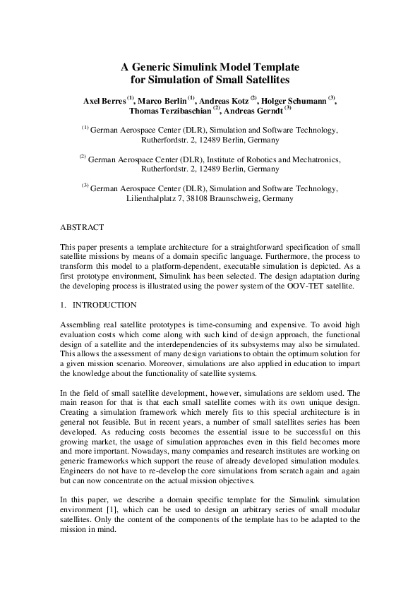 (PDF) Simulink Template for Small Satellite Simulation and Design