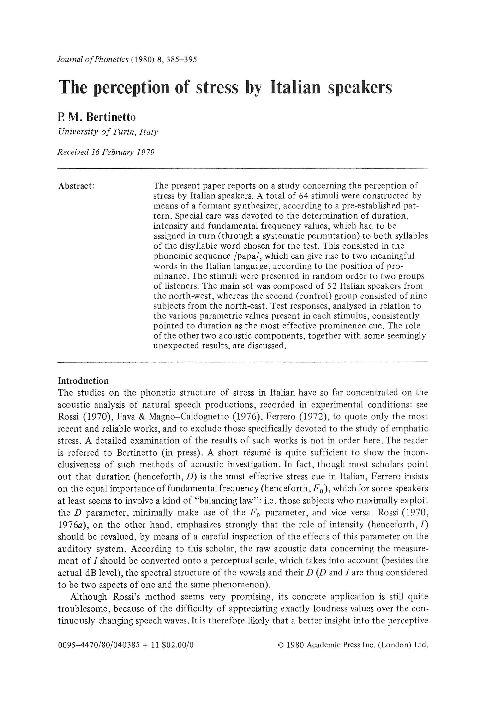 (PDF) The perception of stress by Italian speakers