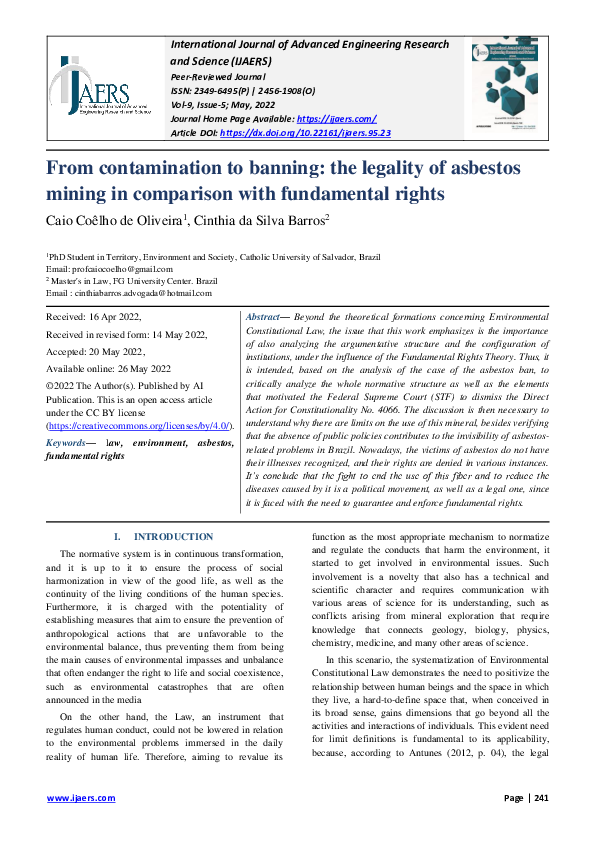 (PDF) From contamination to banning: the legality of asbestos mining in ...
