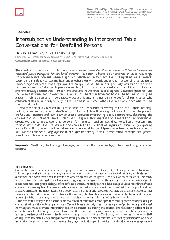 (PDF) Intersubjective Understanding in Interpreted Table Conversations for Deafblind Persons