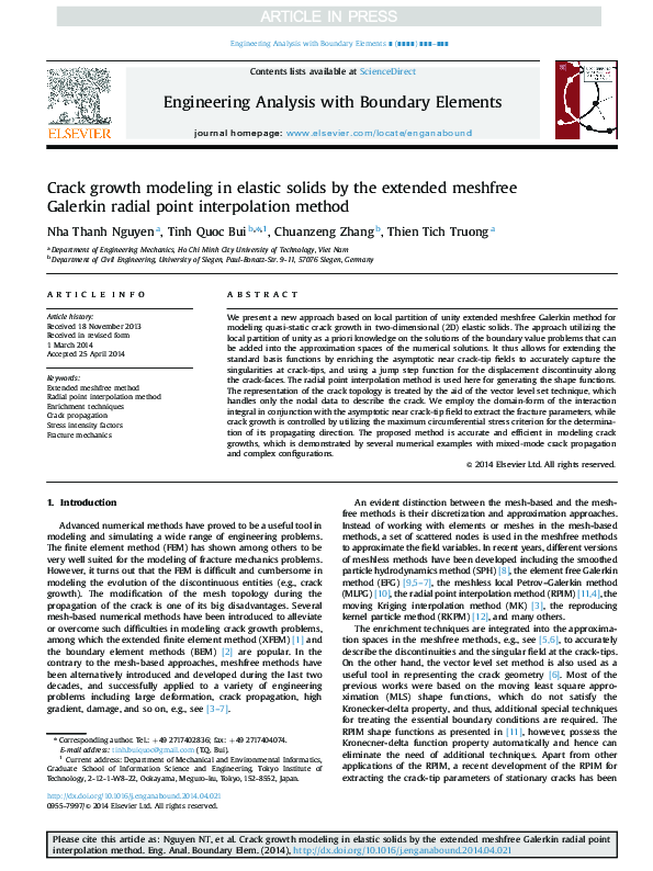 (PDF) Crack growth modeling in elastic solids by the extended meshfree Galerkin radial point ...
