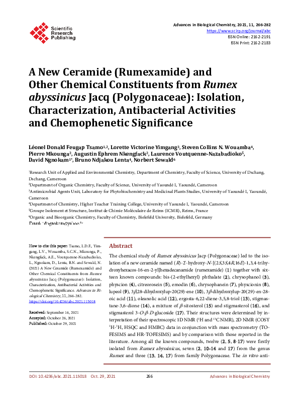 (PDF) A New Ceramide (Rumexamide) and Other Chemical Constituents from ...