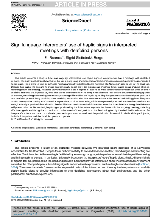 (PDF) Sign language interpreters’ use of haptic signs in interpreted ...