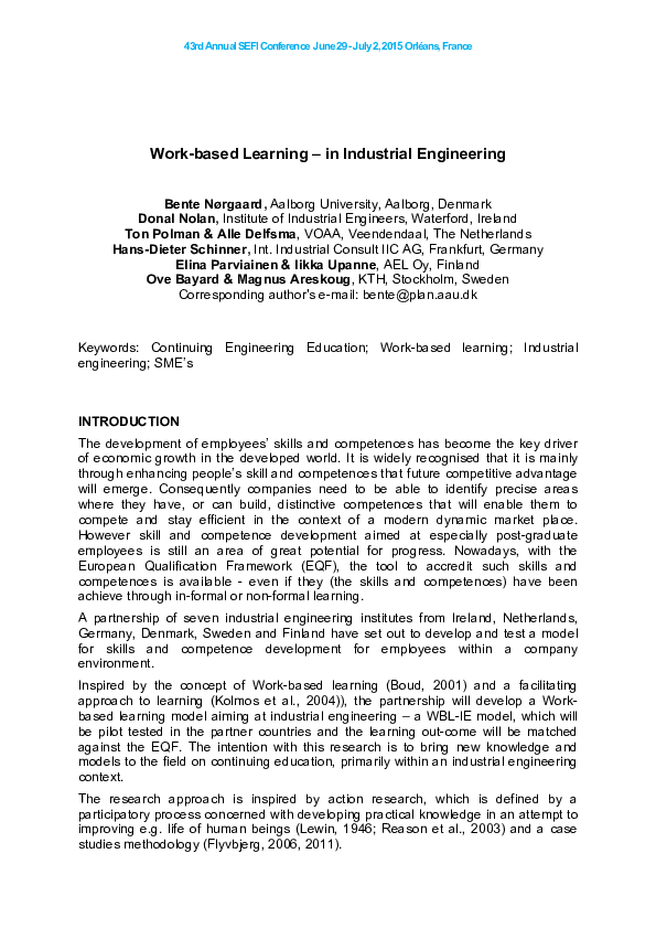 (PDF) Work-based Learning - in Industrial Engineering