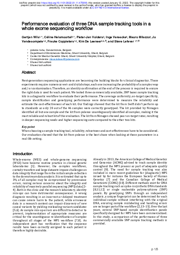 Pdf Performance Evaluation Of Three Dna Sample Tracking Tools In A Whole Exome Sequencing Workflow