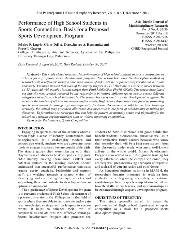 (PDF) Performance of High School Students in Sports Competition: Basis ...