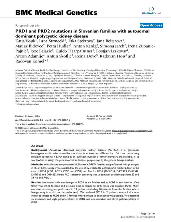 (PDF) PKD1 and PKD2 mutations in Slovenian families with autosomal ...