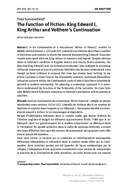 (PDF) The Function of Fiction: King Edward I, King Arthur and Velthem’s ...