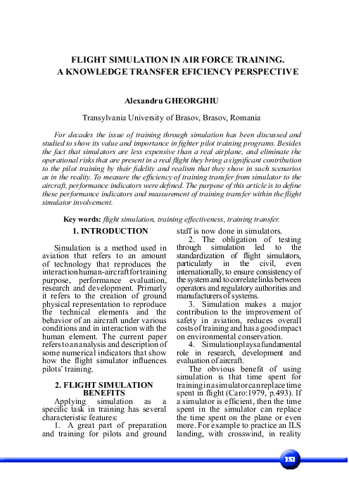 (PDF) Flight Simulation in Air Force Training. A Knowledge Transfer ...
