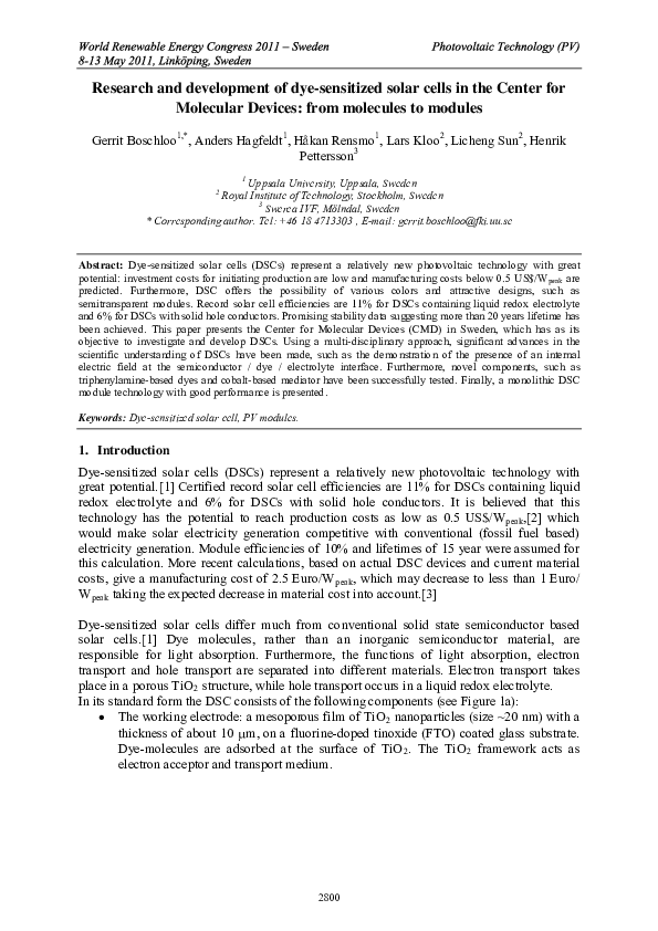 (PDF) Research and Development of Dye-Sensitized Solar Cells in the ...