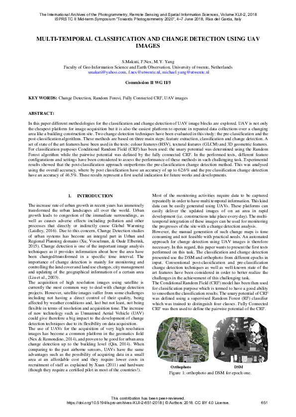 (PDF) Multi-Temporal Classification and Change Detection Using Uav Images