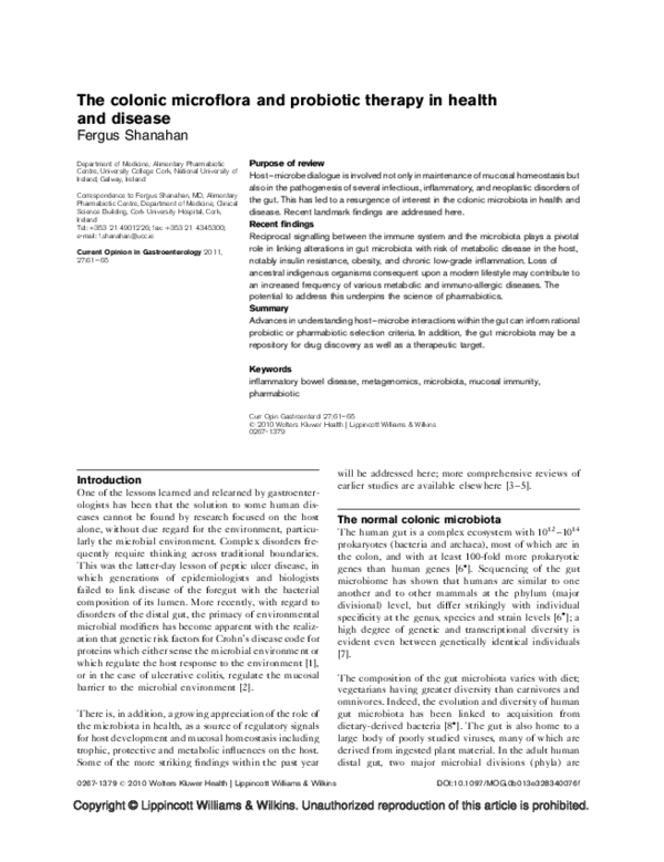(PDF) The colonic microflora and probiotic therapy in health and disease