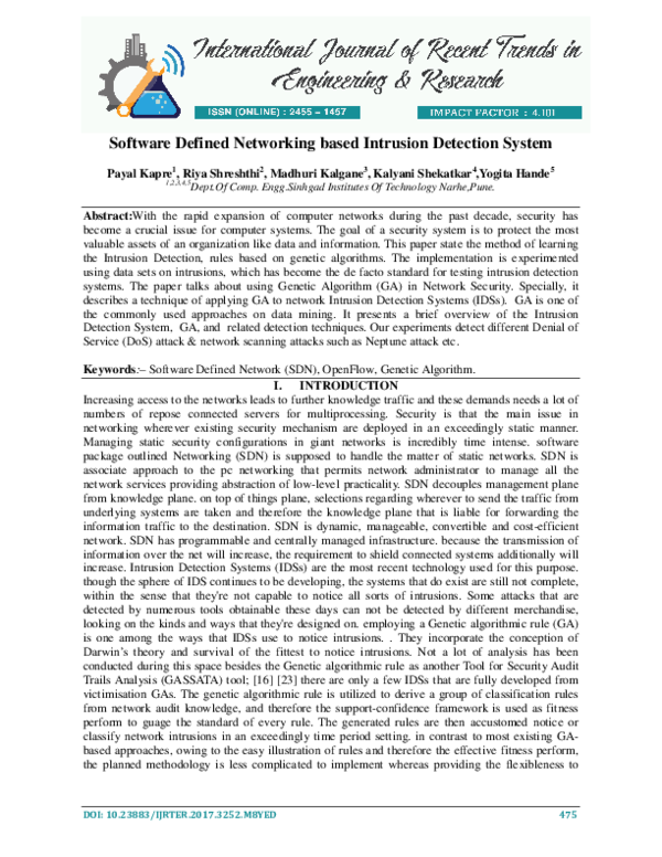 (PDF) Software Defined Networking based Intrusion Detection System