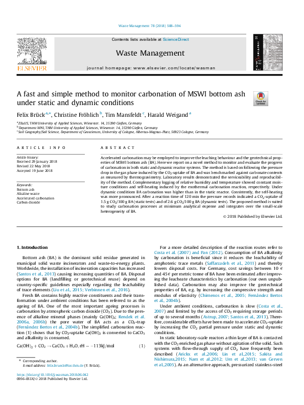 (PDF) A fast and simple method to monitor carbonation of MSWI bottom ash under static and ...