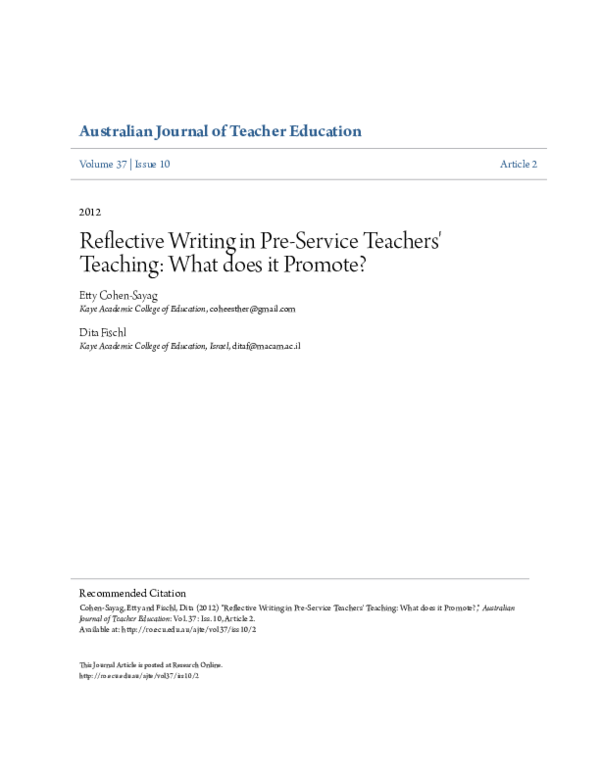 (PDF) Reflective Writing in Pre-Service Teachers' Teaching: What does ...