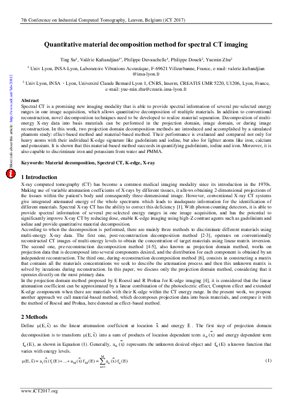 (PDF) Quantitative material decomposition method for spectral CT imaging