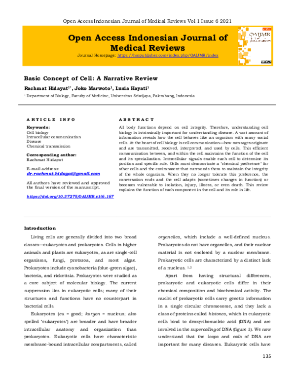 (PDF) Basic Concept of Cell: A Narrative Review