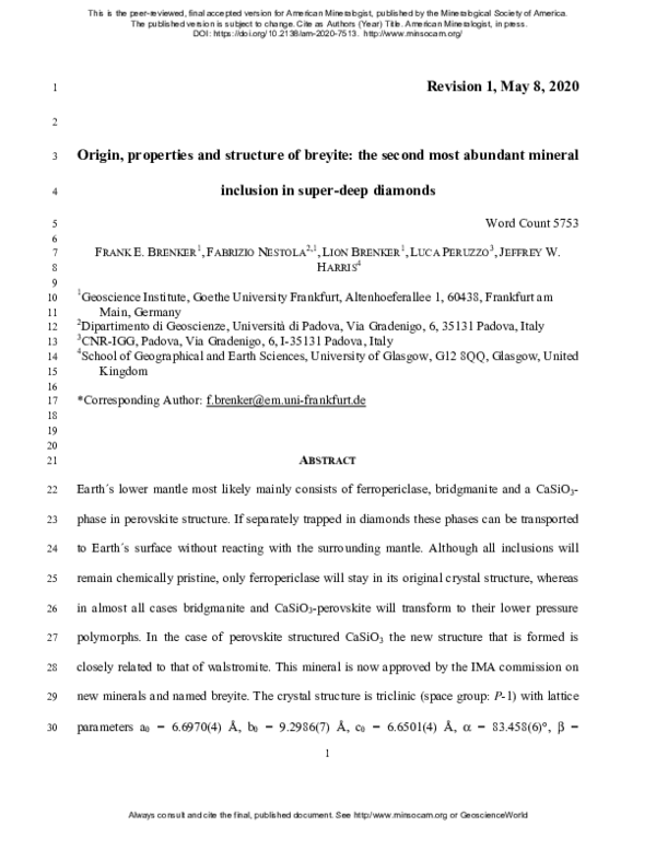 (PDF) Origin, properties and structure of breyite: the second most ...